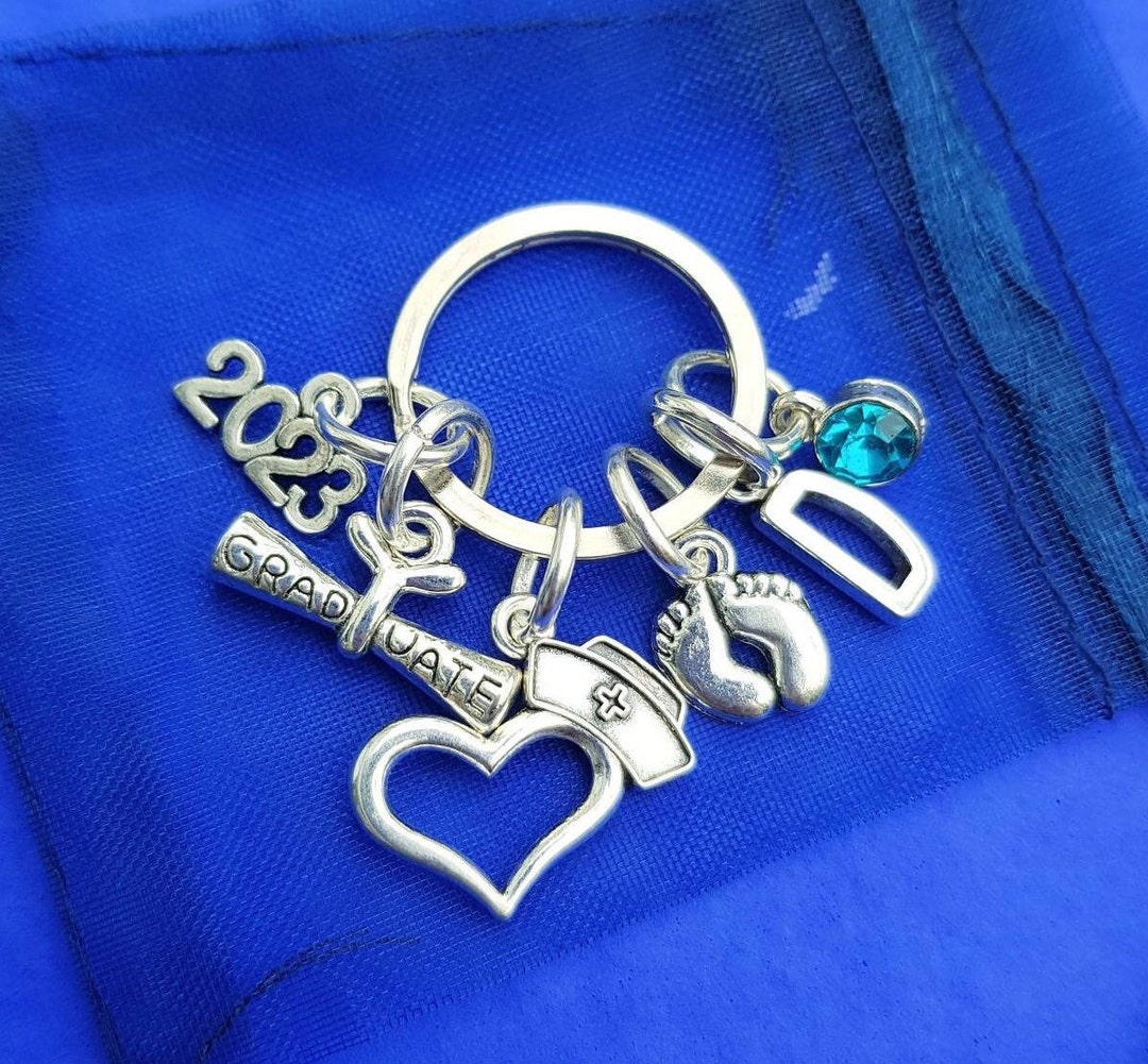 Midwife Graduation Keyring With Initial Birthstone Personalised Gifts ...