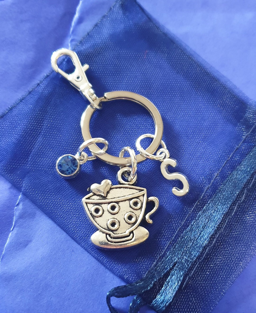 Teacup Coffee Cup Keyring Birthstone Initial Personalised Gifts ...
