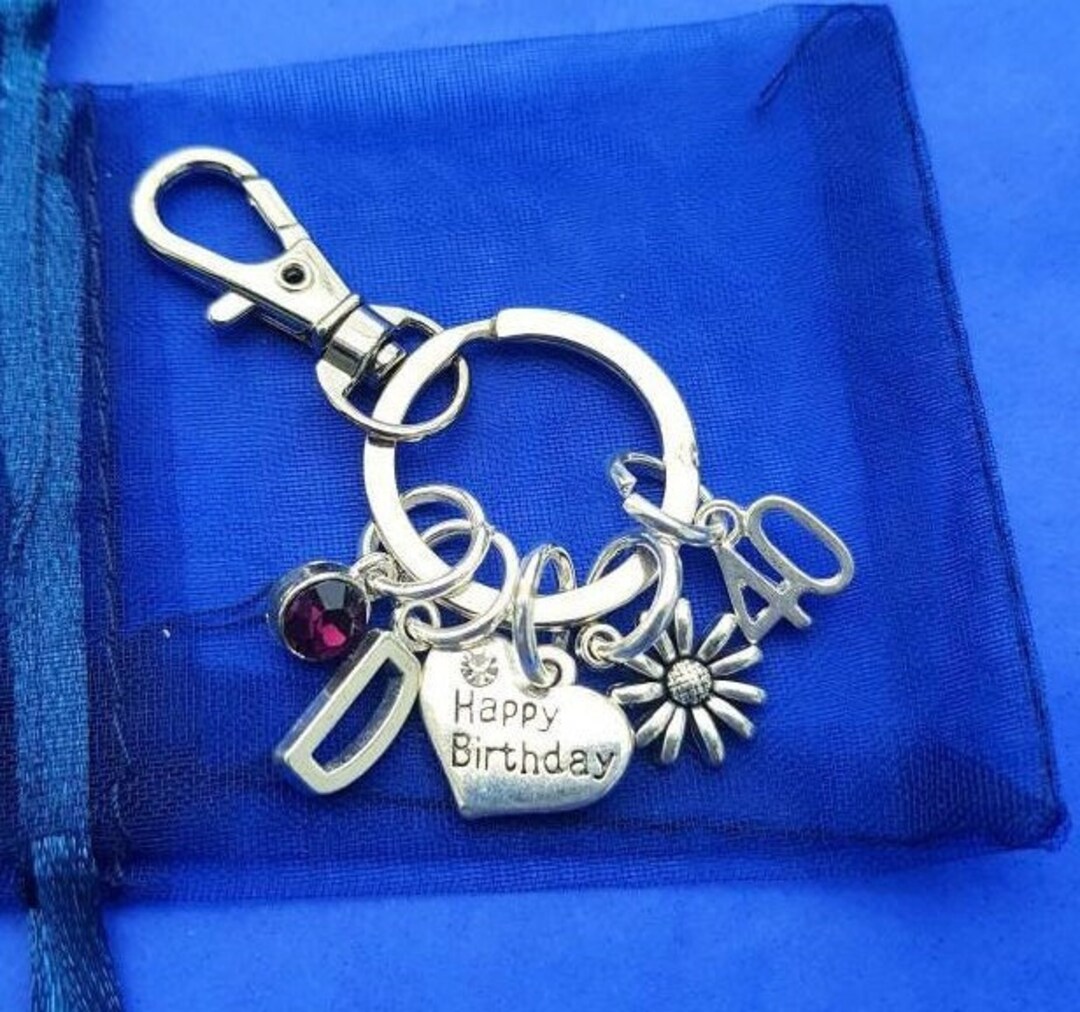 Happy 40th Birthday Keyring With Initial Birthstone Personalised 21st ...