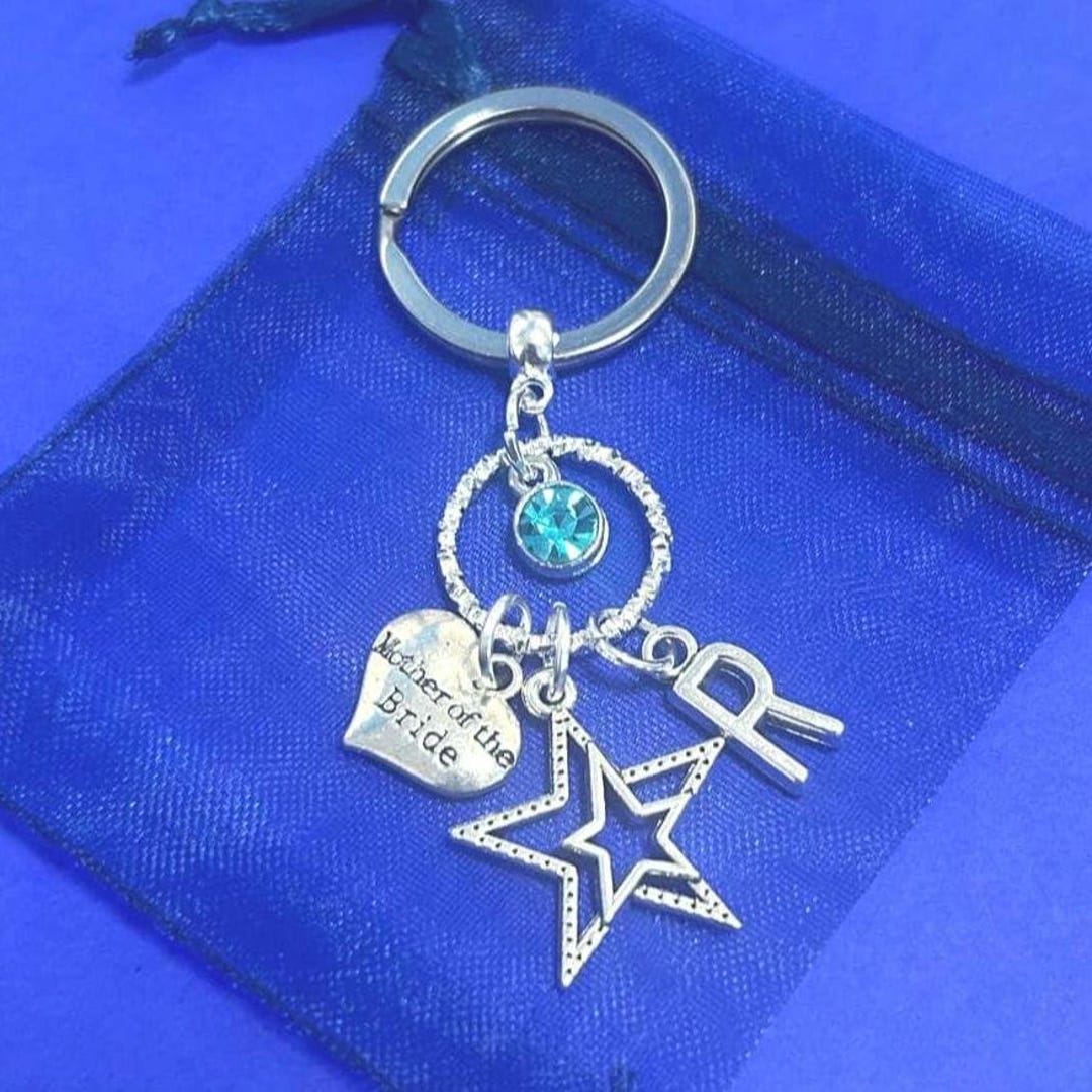 Mother of the Bride Keyring Birthstone Initial and Word Charm Gift - Etsy