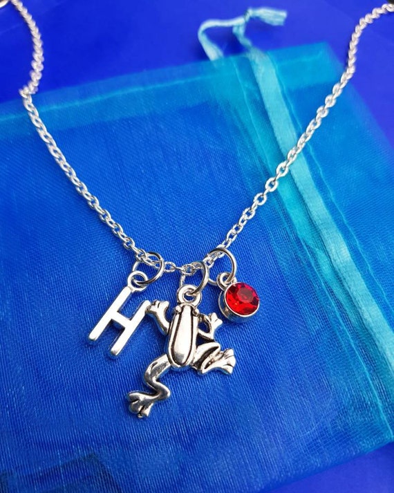 Frog Necklace With Optional Initial Birthstone Personalised - Etsy