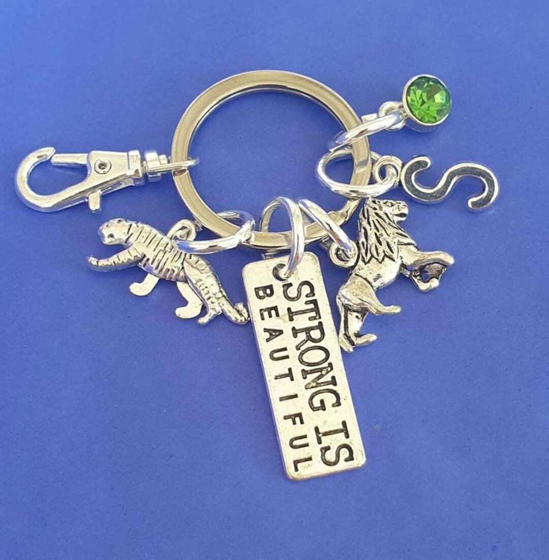 Lion & Tiger Keyring Personalized Initial, Birthstone Charm - Etsy