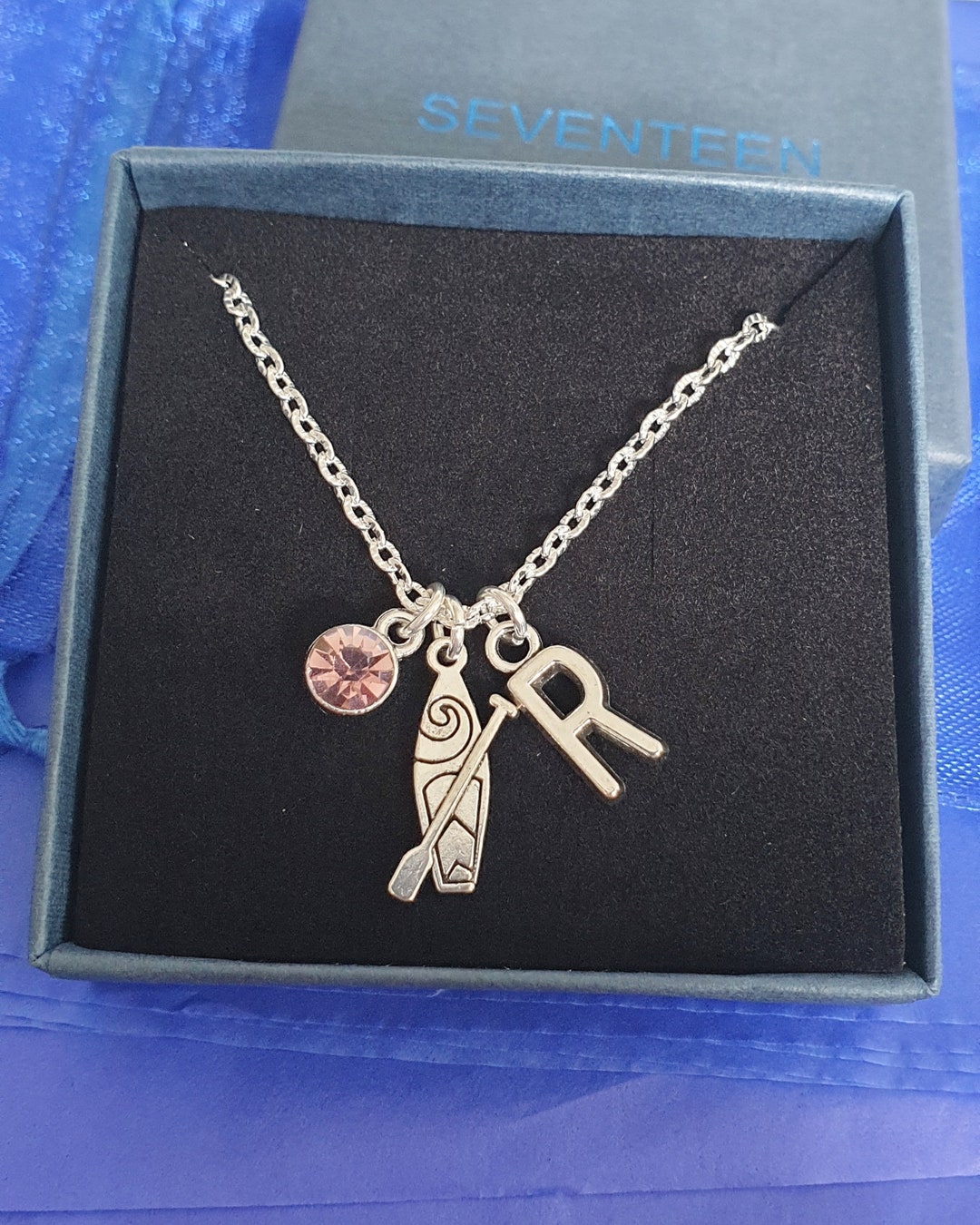 Paddle Board Necklace With Initial Optional Birthstone Silver Plated ...