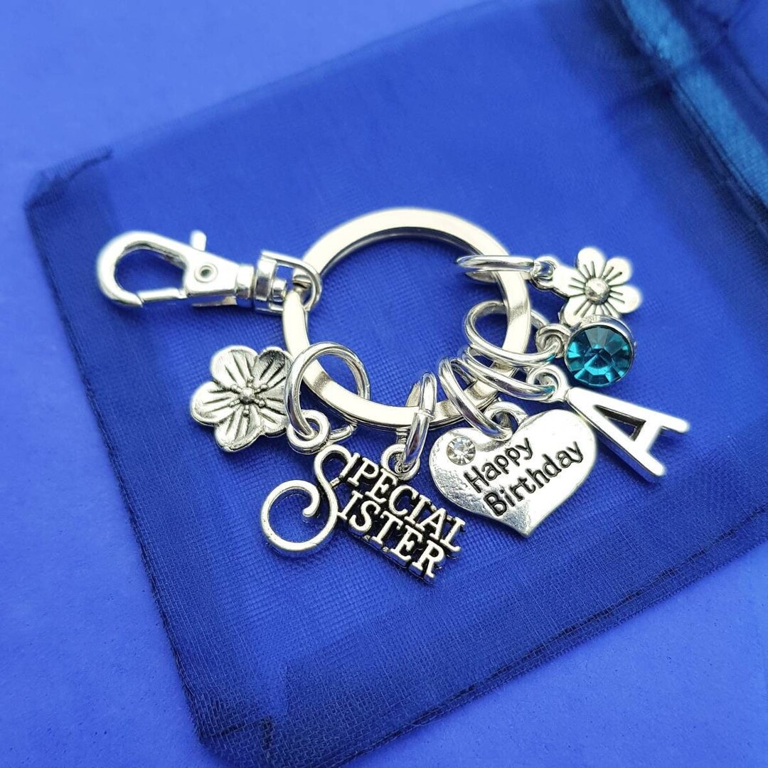 Sister Keyring With Initial Birthstone Love You Personalised Gift ...