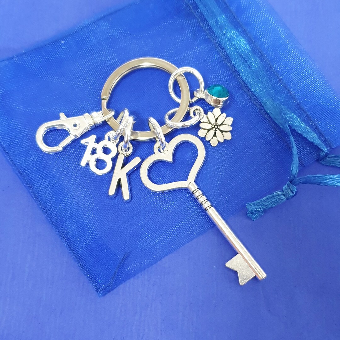 18th Birthday Keyring With Birthstone and Initial Silver Gifts 18th ...