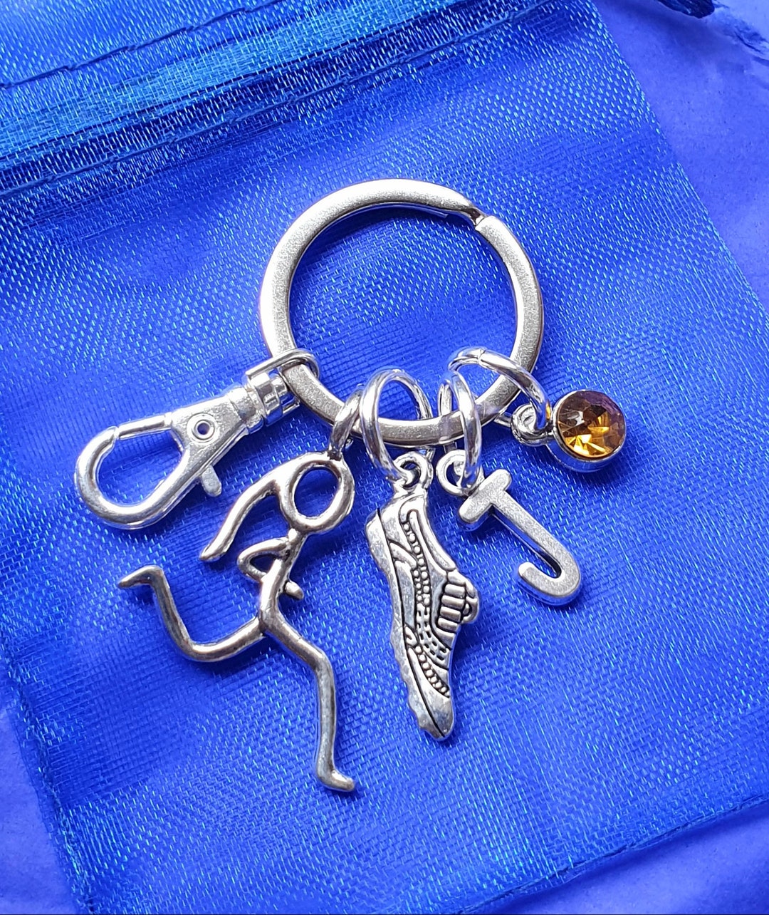 Love Running Keyring With Initial Optional Birthstone Personalised ...
