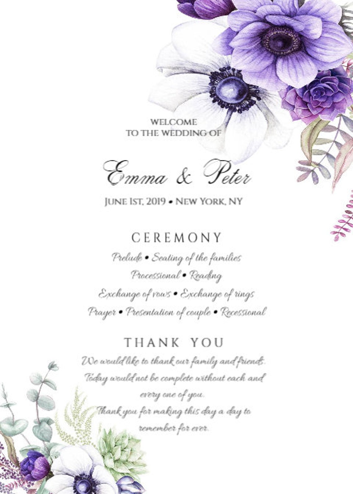 Purple Wedding Program Template Instant Download, Fully Editable With ...