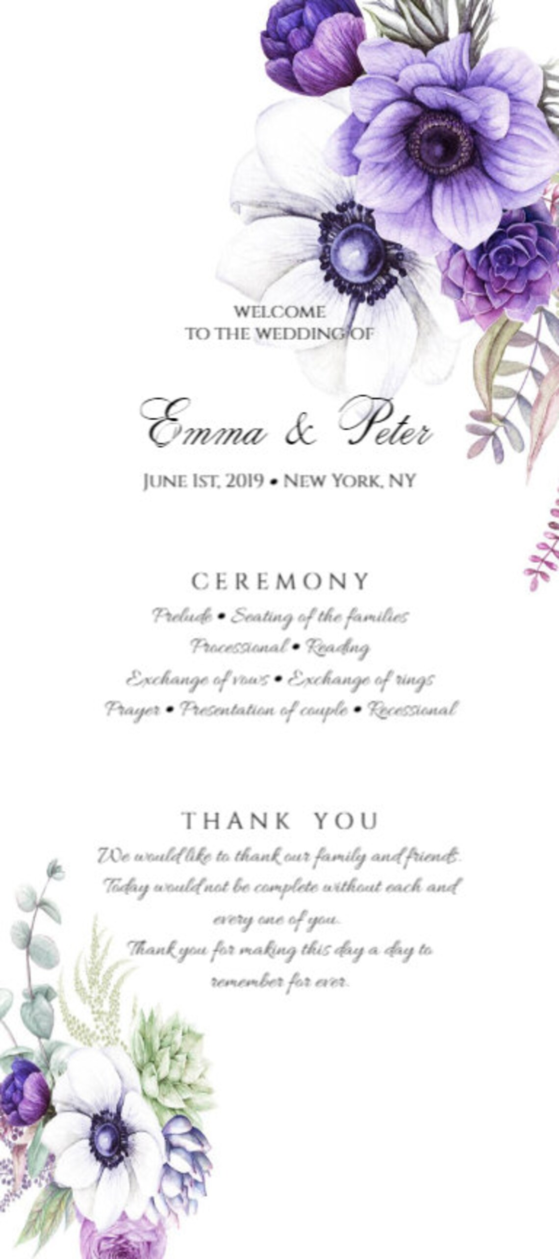 Purple Wedding Program Template Instant Download, Fully Editable With ...