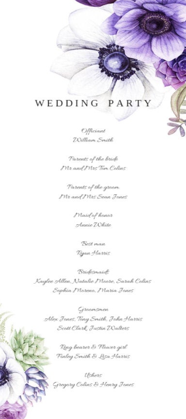 Purple Wedding Program Template Instant Download, Fully Editable With ...