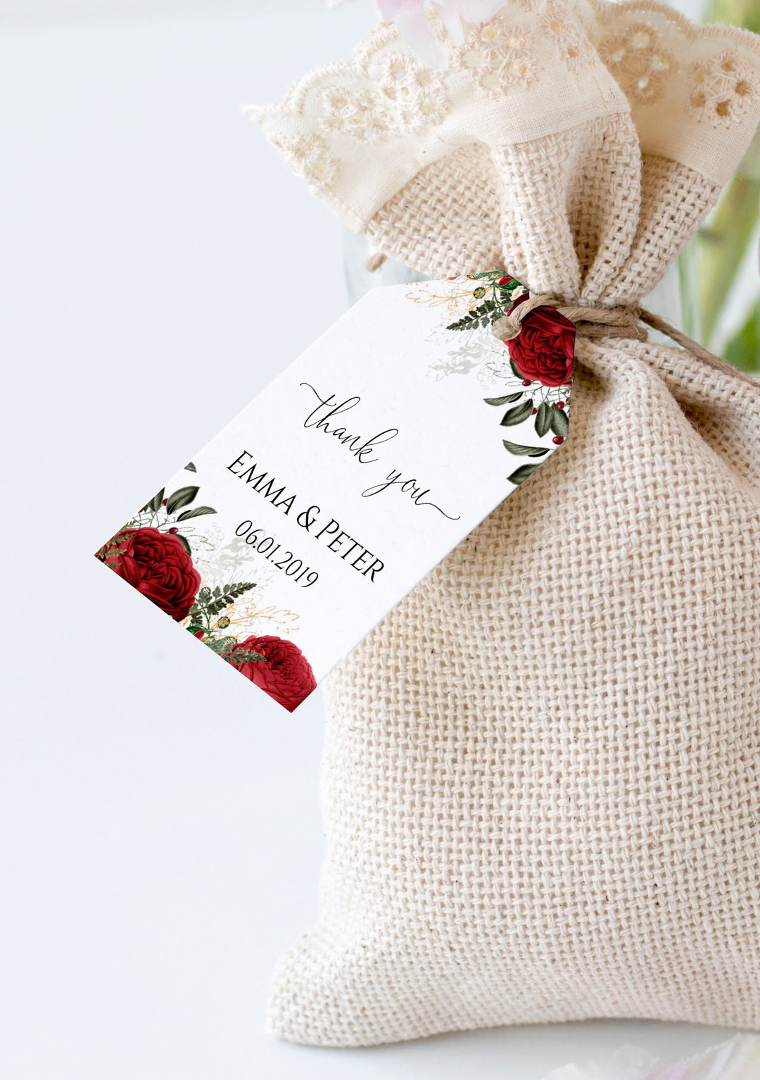 Red Roses Wedding Favor Tags Template, Editable (instant Download) - Etsy