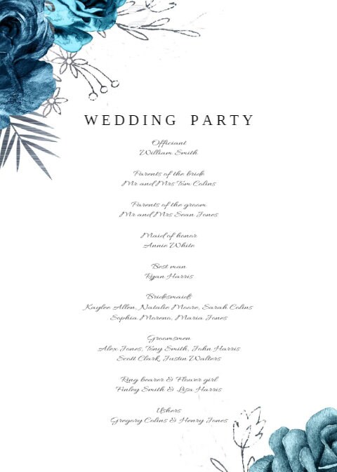 Turquoise Silver Wedding Program Template, Editable Printable (digital ...
