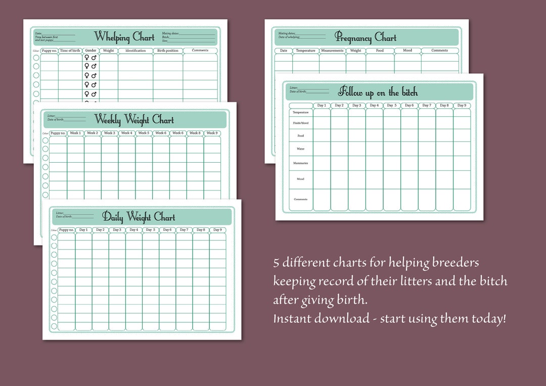Downloadable Dog Breeder Charts - Record Your Litter, the Whelping and ...