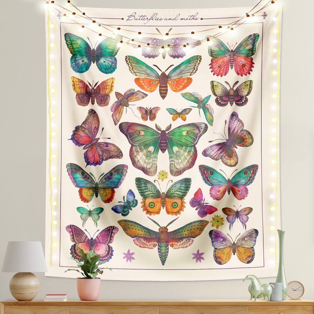 Butterfly Tapestry: Vintage Beige Wall Hanging for Dorm Decor - Etsy