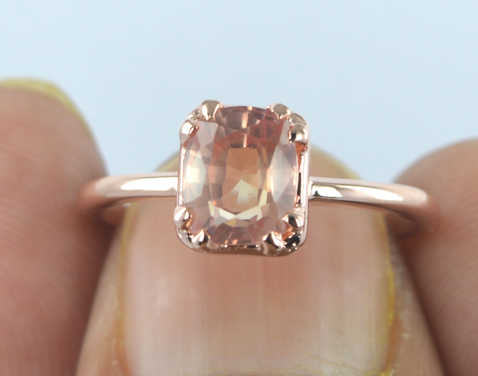 Radiant Cut Solitaire Ring Morganite Engagement Ring 14kt | Etsy