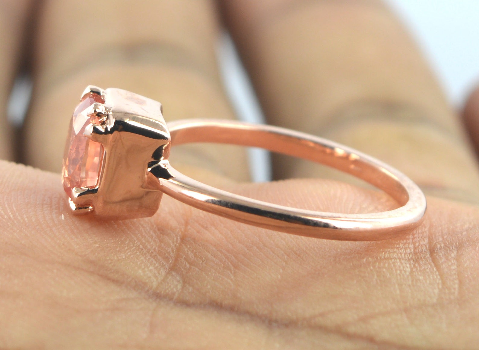 Radiant Cut Solitaire Ring Morganite Engagement Ring 14kt | Etsy