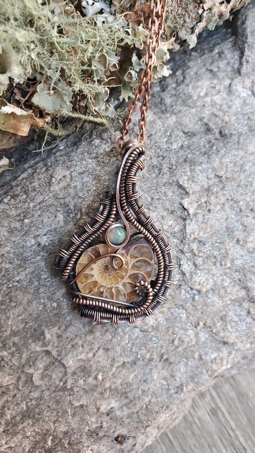 Ammonite Wire Wrapped Pendant, Ammonite Boho Statement Necklace, Heady ...