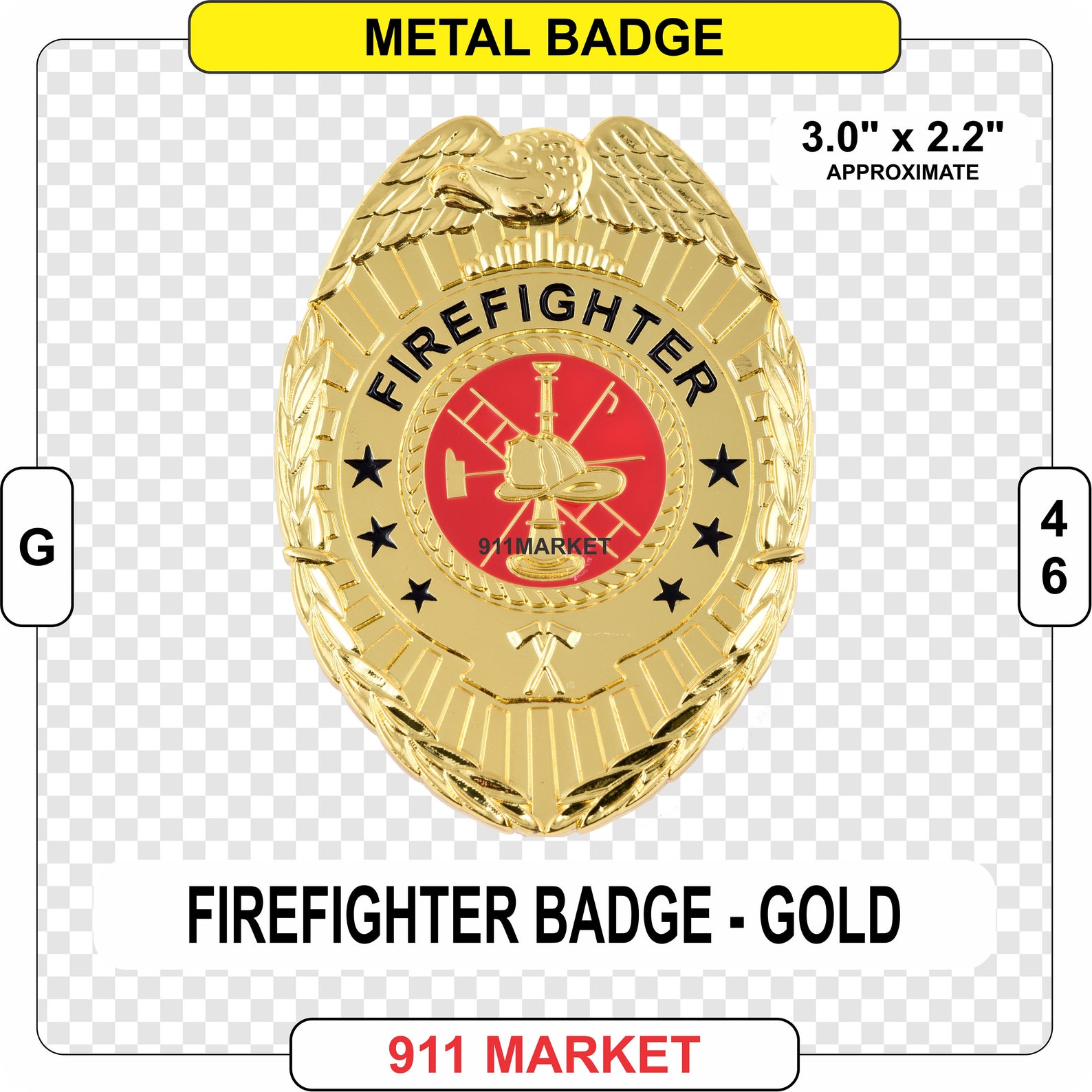 Firefighter Badge Gold Heavy Duty Solid Metal Pin Backing FD | Etsy