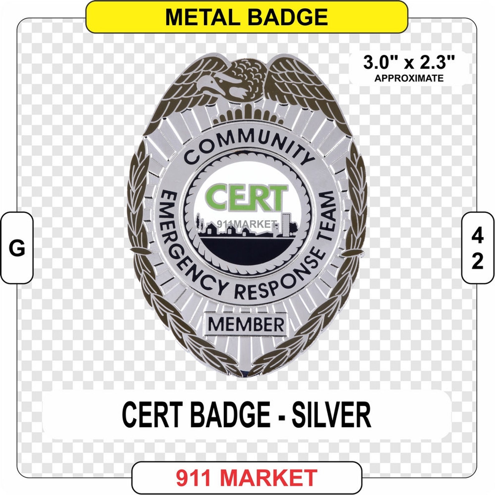 CERT Badge Silver Community Emergency Response Team Solid | Etsy