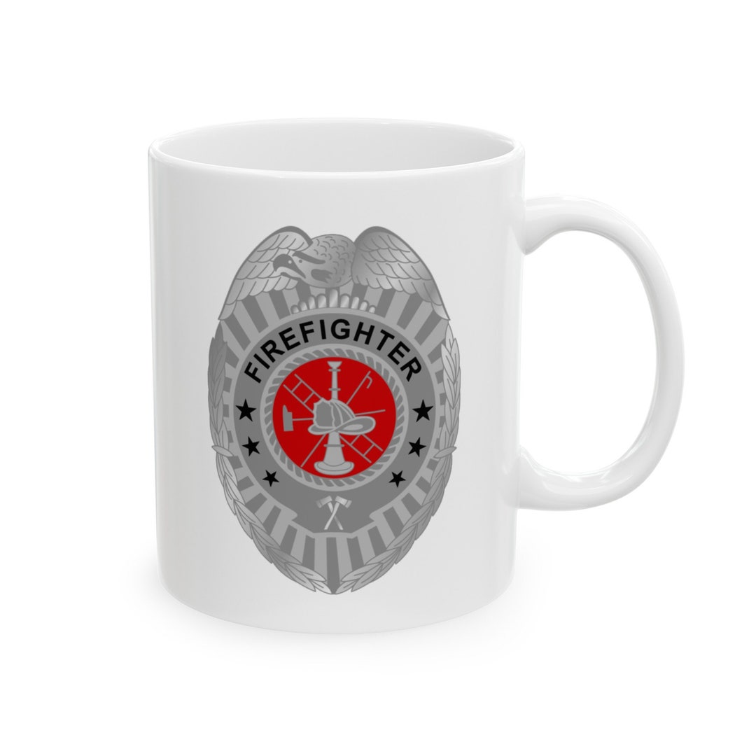 Firefighter Badge Coffee Mug 11oz Fire Rescue Eagle Top Tea Cup Fireman ...