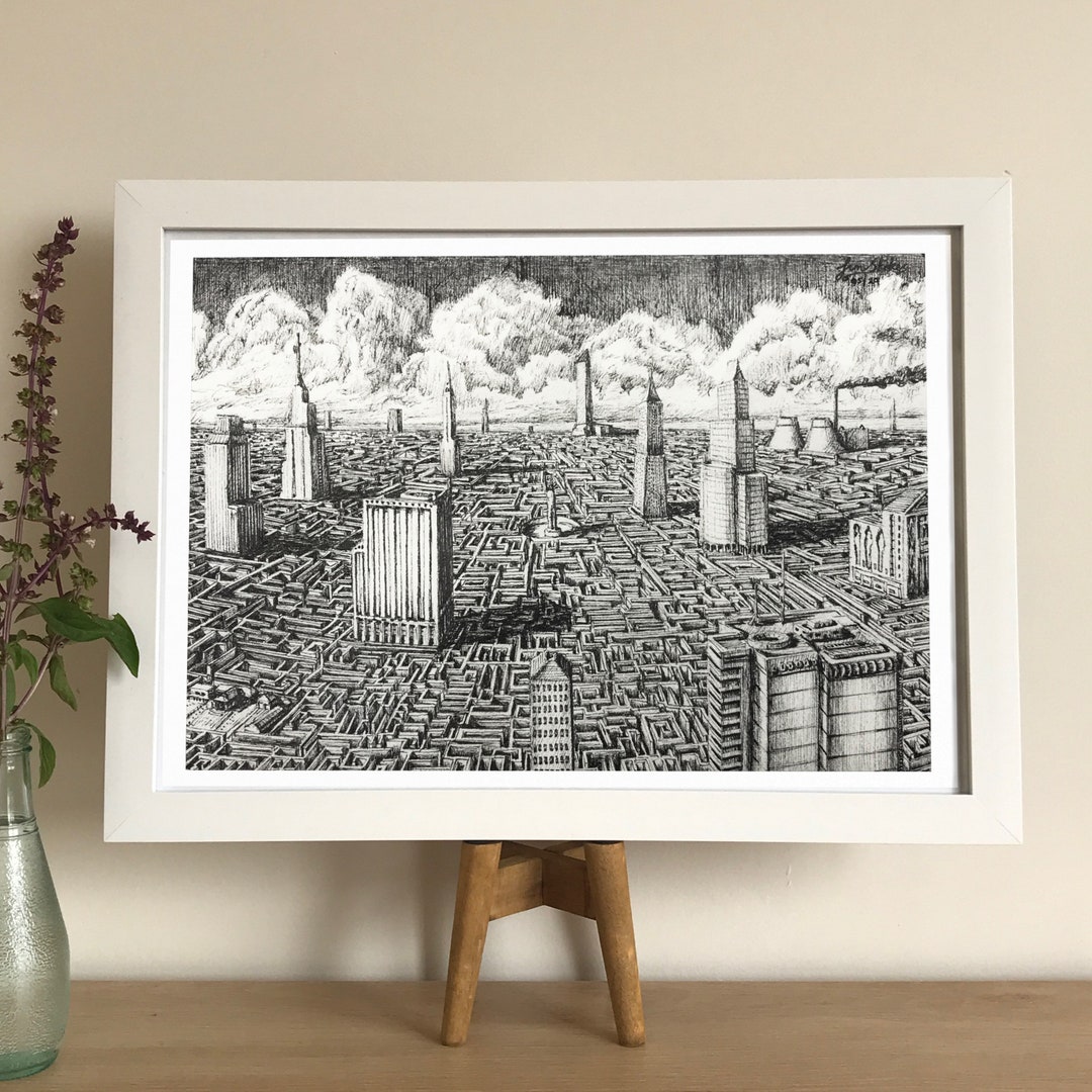 Labyrinthian Metropolis - Cityscape Art Print, Giclee Art Print, City ...