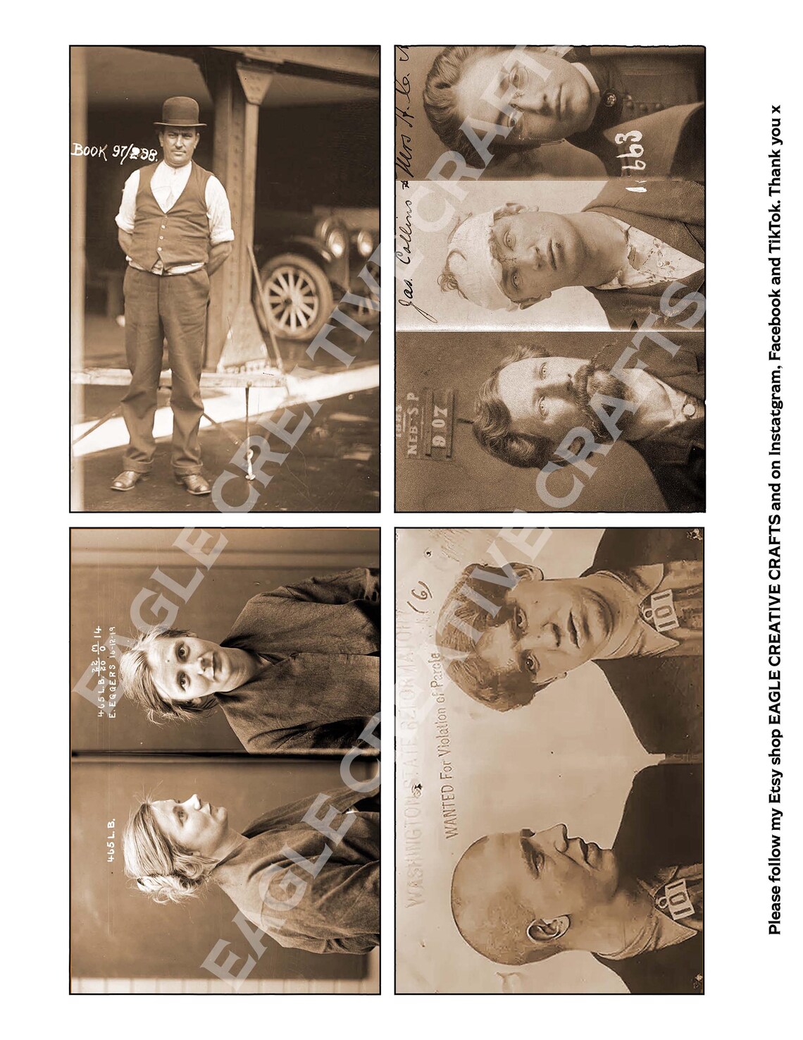 Vintage Convict Mugshot Collection - Printable Kit for Journals and ...