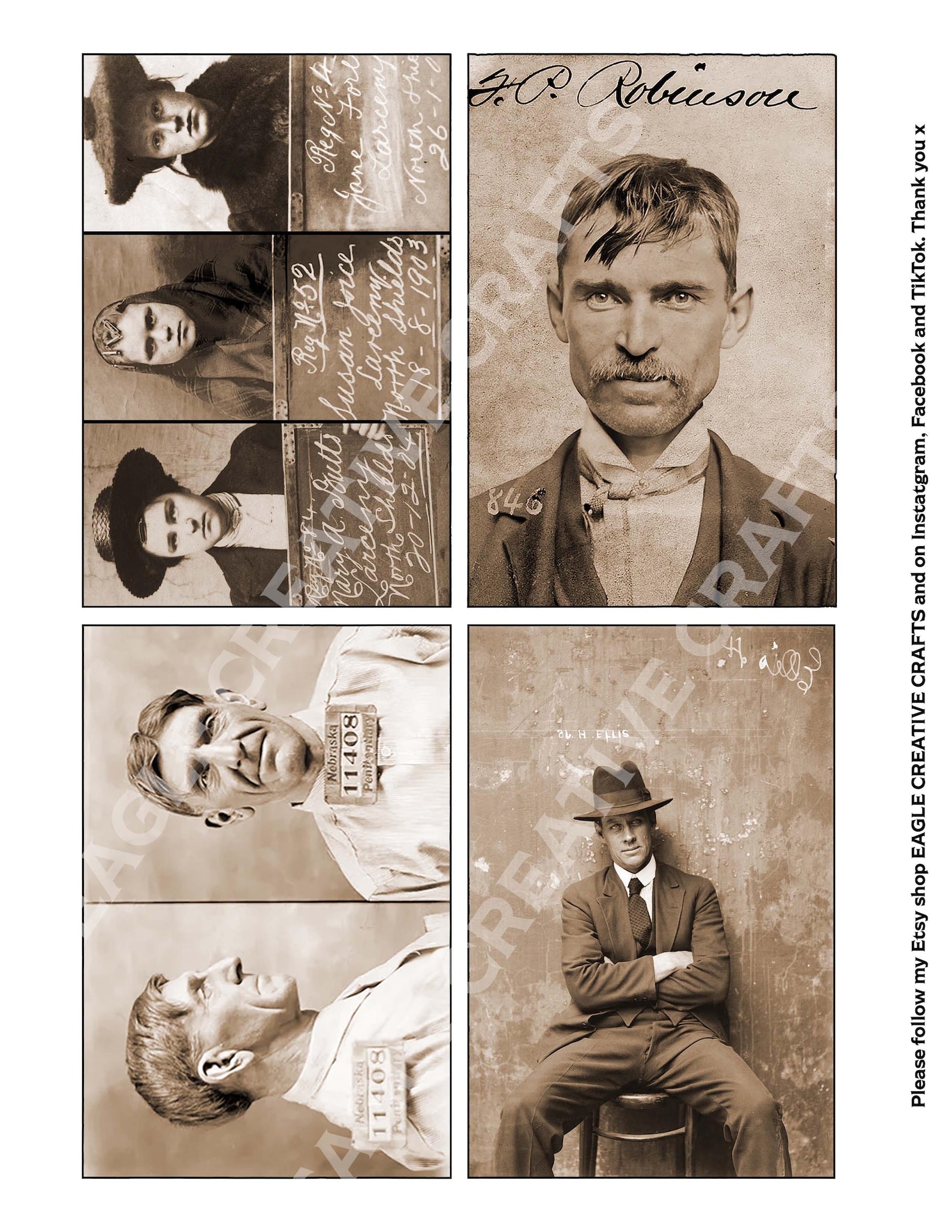 Vintage Convict Mugshot Collection - Printable Kit for Journals and ...