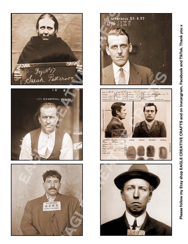Vintage Convict Mugshot Collection - Printable Kit for Journals and ...