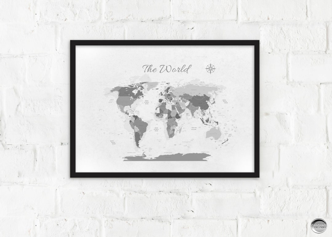 World Map Poster Framed World Map Wall Art Long Distance Gift Moving ...
