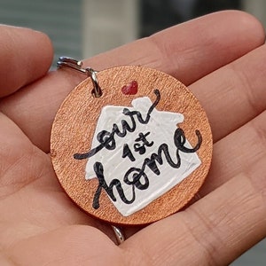 Our First Home Wooden Keychain, Hand Painted Housewarming Gift ...