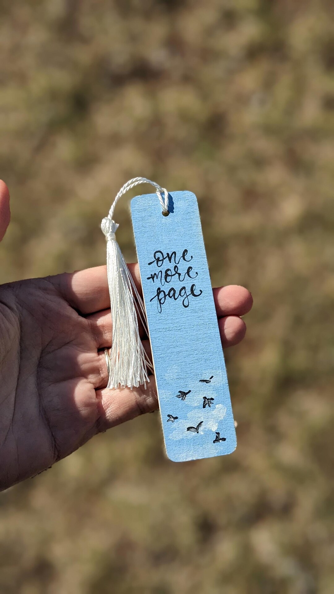 Hand Painted Blue Sky Bookmark, One More Page With Birds Illustration ...