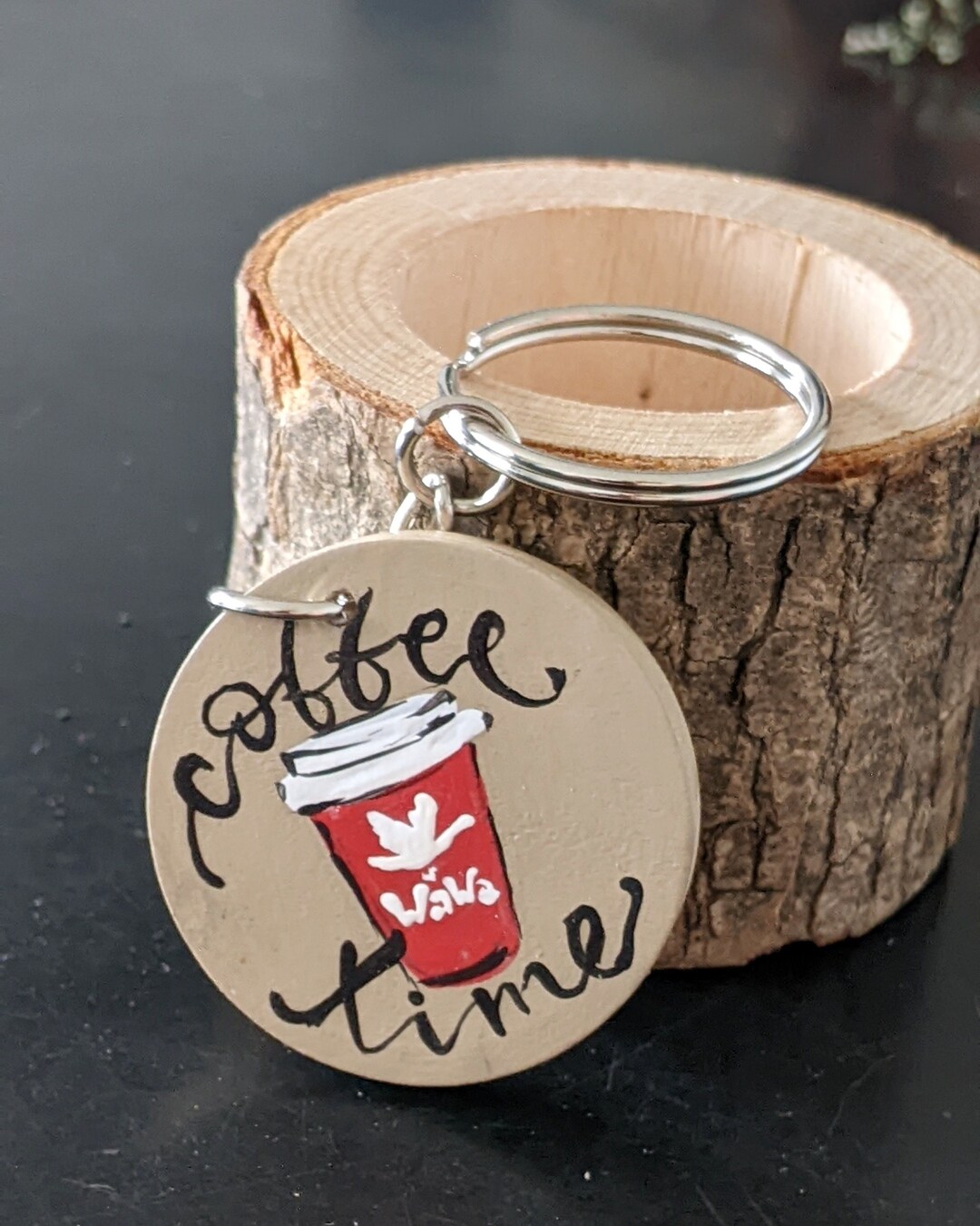 Wawa Coffee Cup Wood Keychain Hand Painted With Coffee Time Quote ...