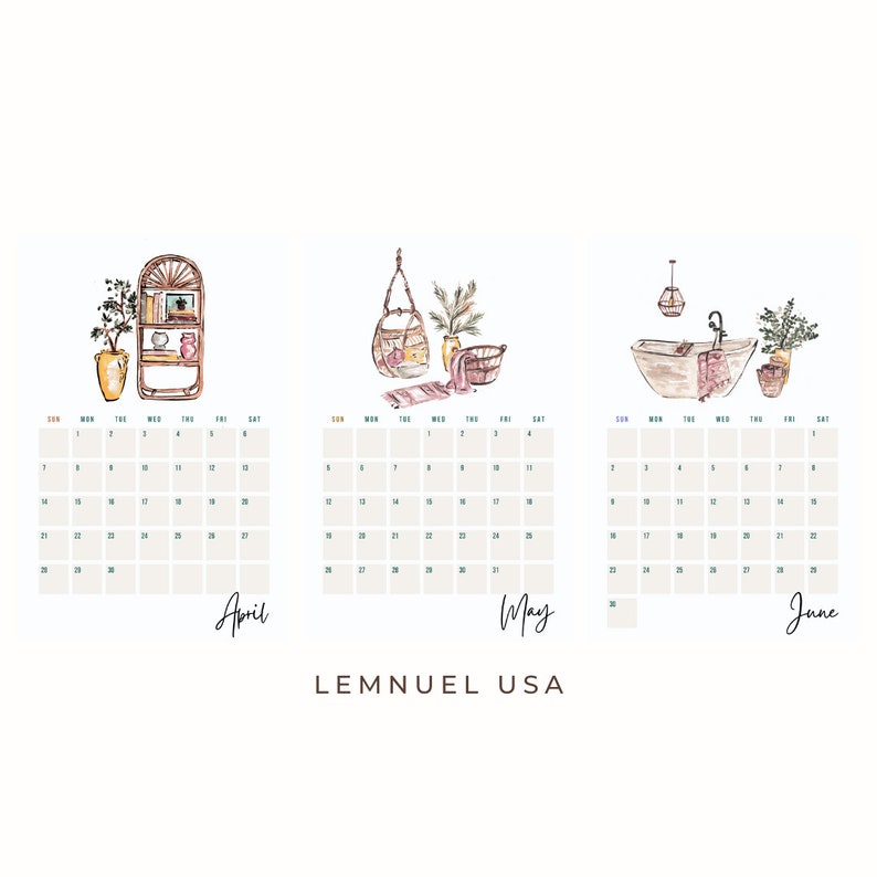 Calendario 2024 Arte digital imprimible Ilustraciones originales con ...