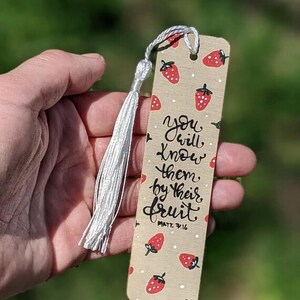 Bible Verse Art Painted Bookmark, Strawberry Themed, Wooden Faith Decor ...