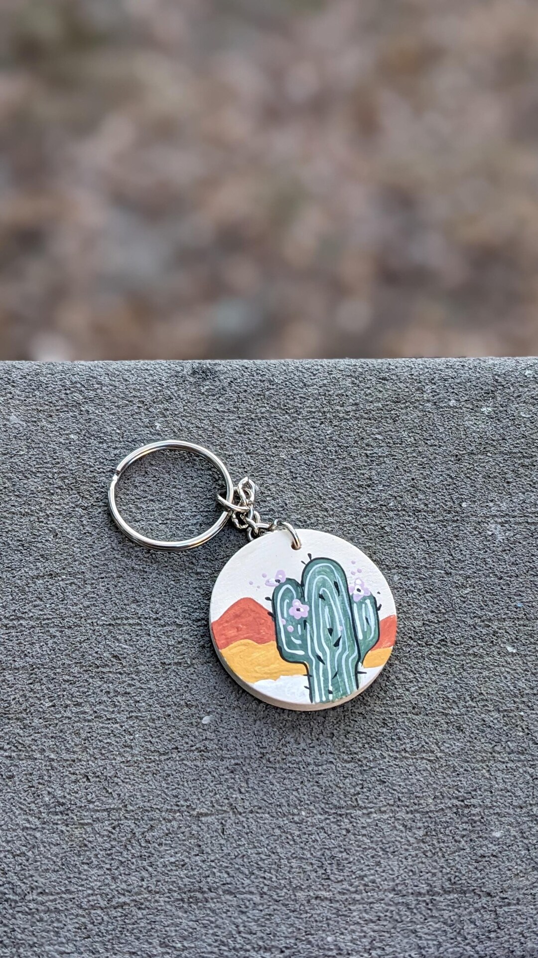 Arizona Desert Cactus Keychain, Hand Painted Wooden Keyring With ...