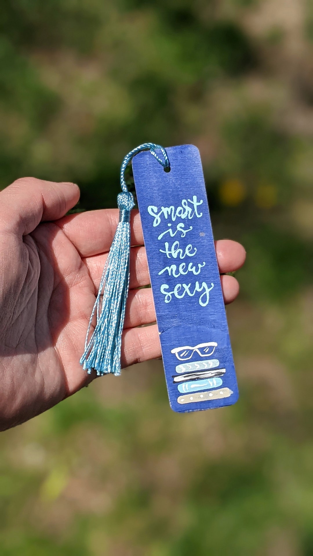 Funny Smart Text, Painted Bookmark, Wooden Accessory With Nerd Glasses ...