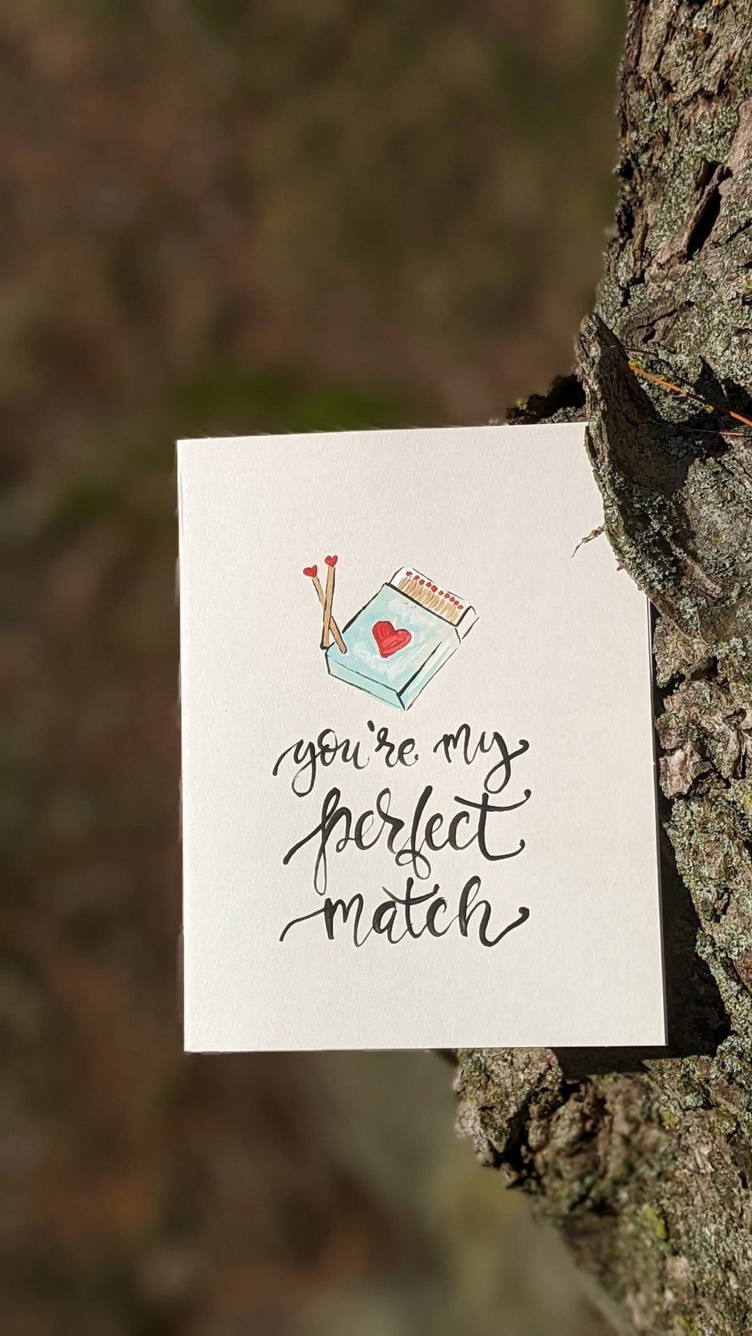 Hand Painted Love Pun Card, You're My Perfect Match Funny Greeting Card ...