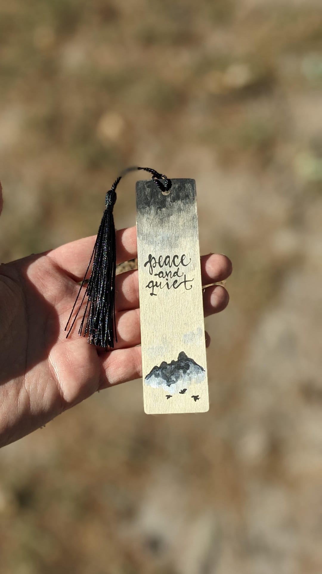 Mountains Bookmark, Hand Painted Peace and Quiet Text Wooden Bookmark ...