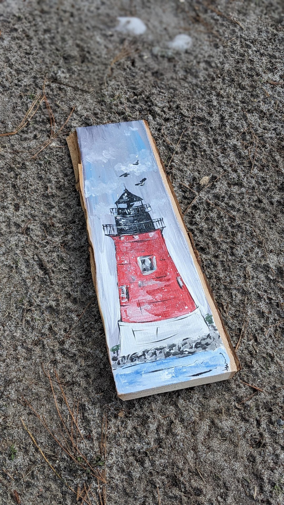 Lewes Lighthouse Delaware Painting on Rustic Wood Plank, Coastal Wall ...