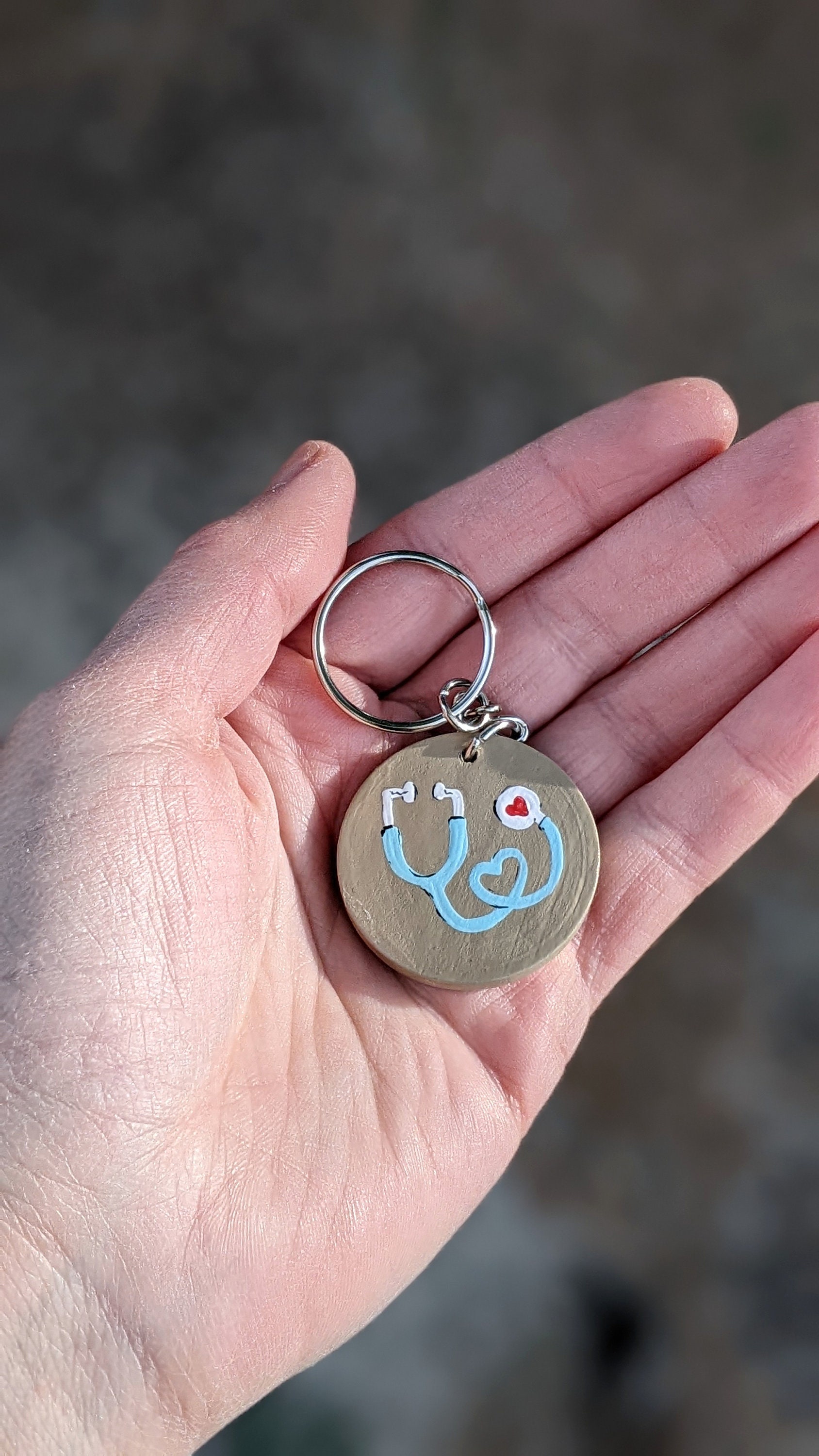 Doctor Themed Wooden Keychain Hand Painted Stethoscope Design, Durable ...