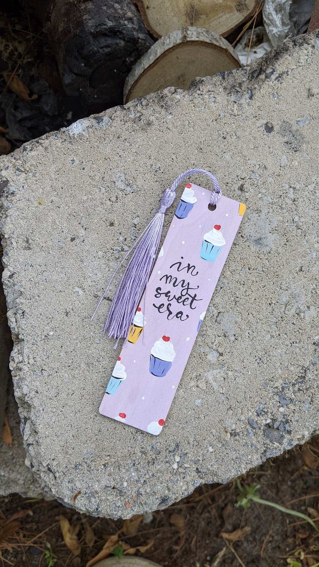 Hand Painted Cupcake Bookmark on Wood, Unique Sweet Treat Design ...