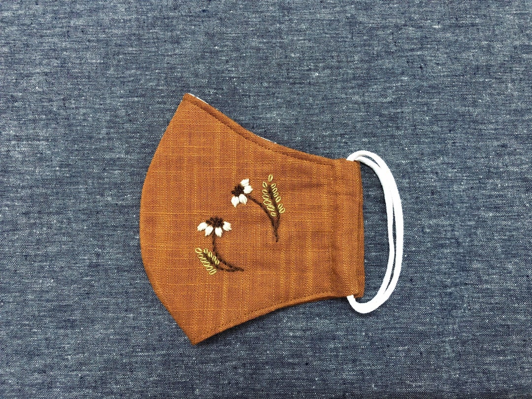 Floral Embroidered Linen Face Masks Olson Face Mask With - Etsy