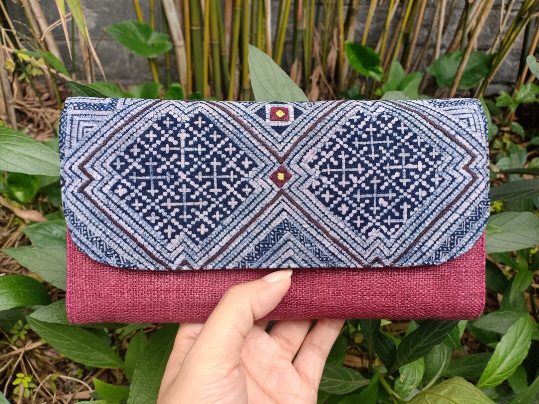 Dark Pink Boho Hemp Wallet, Unique Hmong Wallet Women Gift, Handmade ...