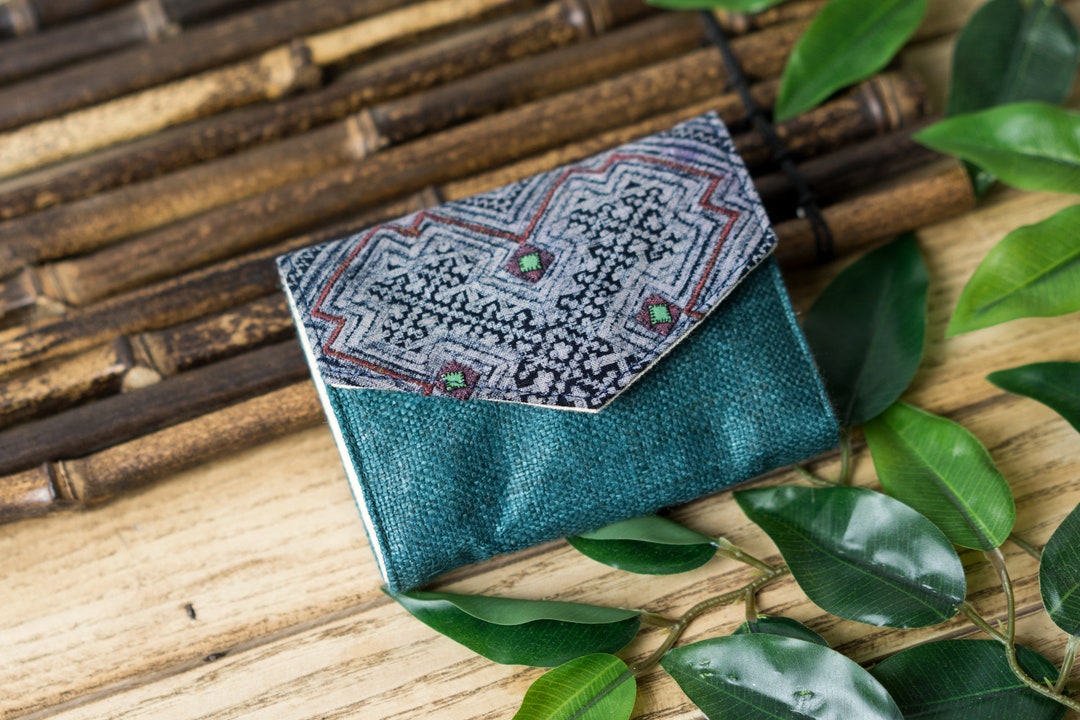Dark Teal Hemp Wallet | Short Wallet, Ethnic Purse, Handwoven Fabric ...