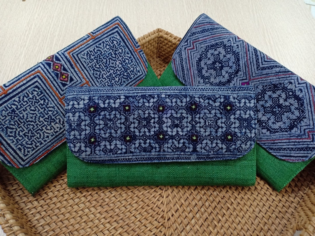Green Boho Hemp Wallet, Unique Hmong Wallet Women Gift, Handmade Hippie ...