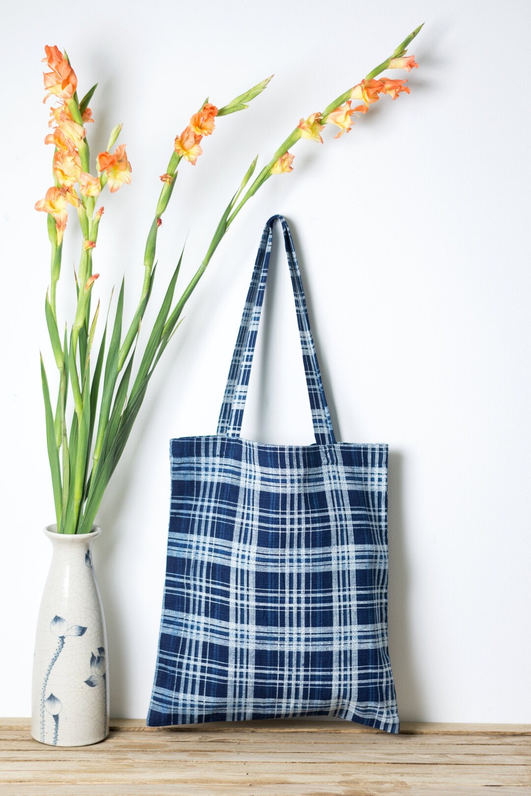 Boho Tote Bag | Checked Totes, Natural Cotton Fabric, Unique Bag ...