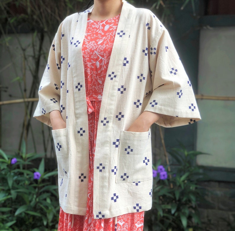 Kendo Jacket Japanese Unisex Overcoat Blue Block Printing - Etsy