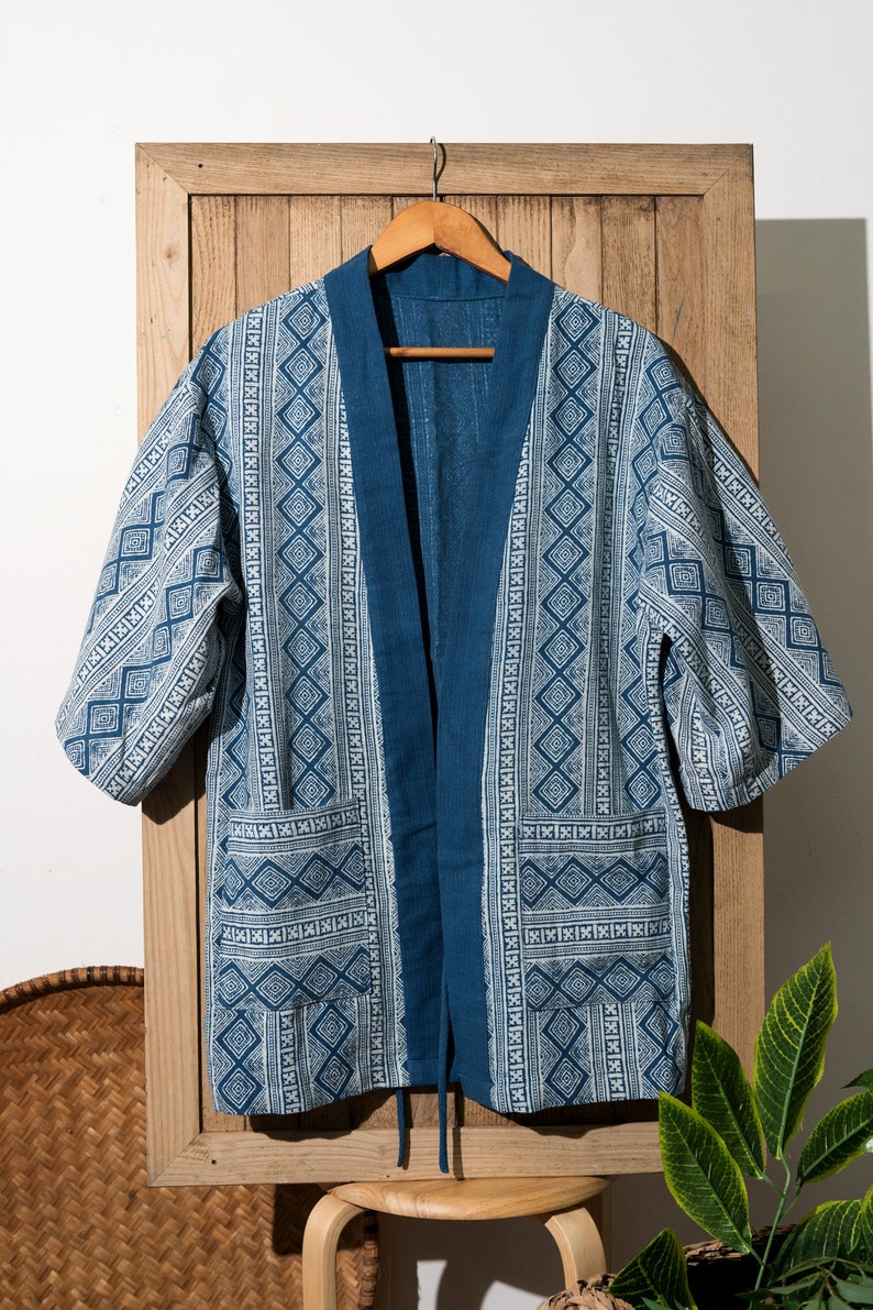 Kendo Jacket Japanese Unisex Overcoat Blue Block Printing - Etsy