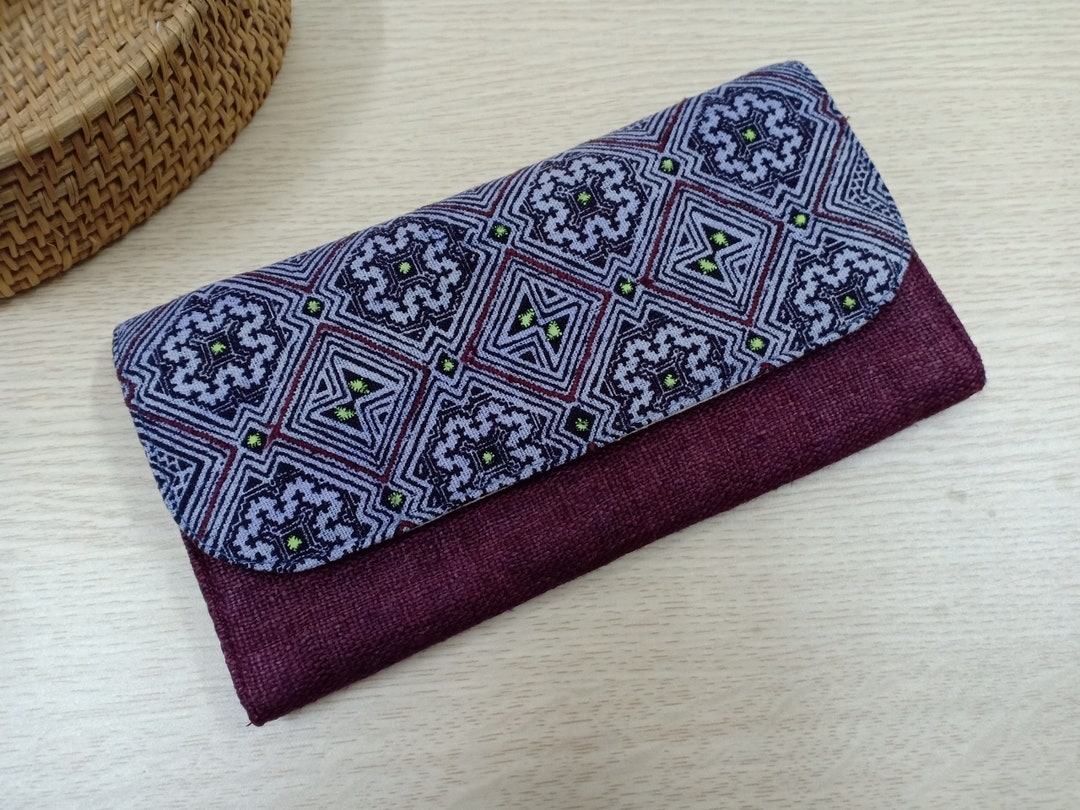 Plum Purple Boho Hemp Wallet, Unique Hmong Wallet Women Gift, Handmade ...