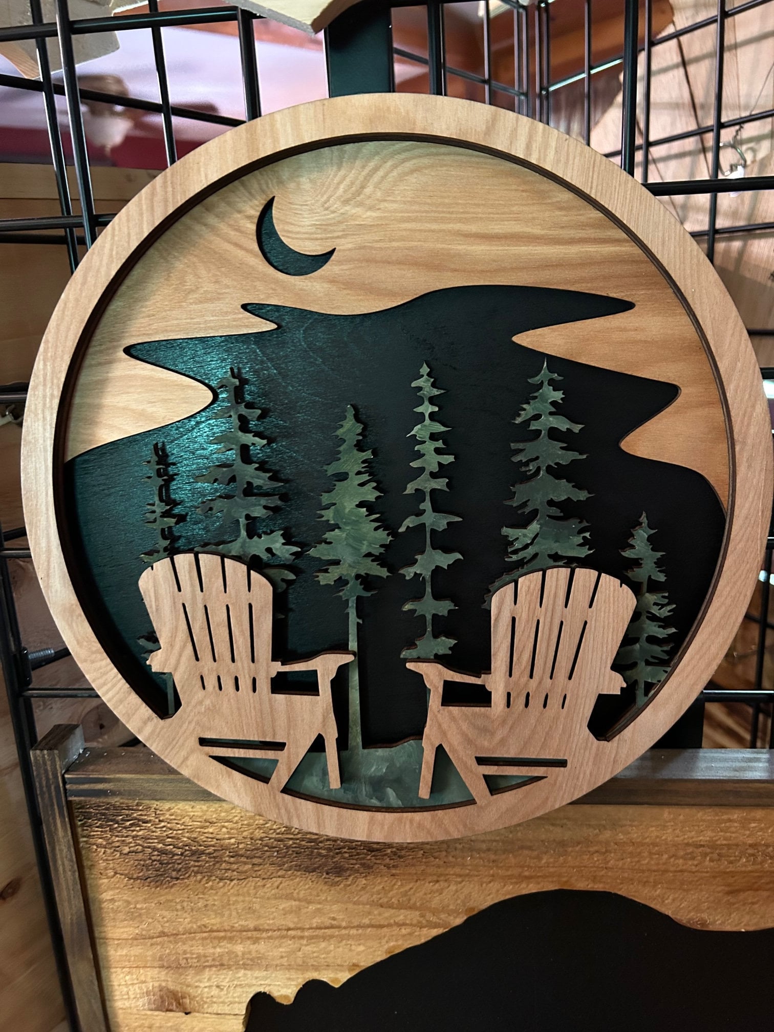 Laser Carved Wood 3D Scene - Wall Decor - Wood Adirondack Chairs Trees ...