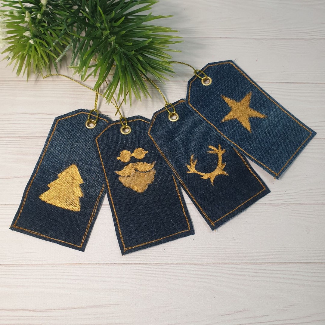 Hand-painted Christmas Gift Tags, Recycled Denim Gift Tag, Christmas ...